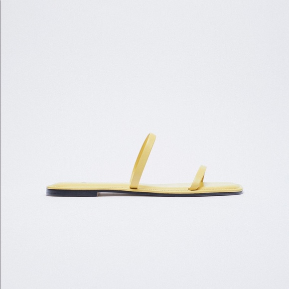 Zara | Shoes | Zara Yellow Square Toes Leather Slide Sandals | Poshmark